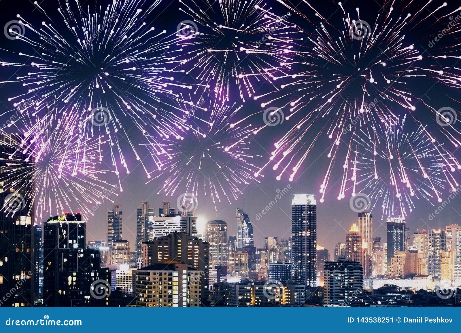Fireworks in city backdrop stock image. Image of conceptual - 143538251