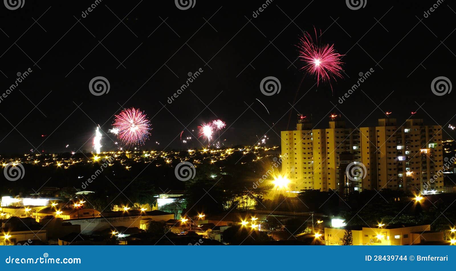 Fireworks and City Landscape Editorial Stock Image - Image of fire ...