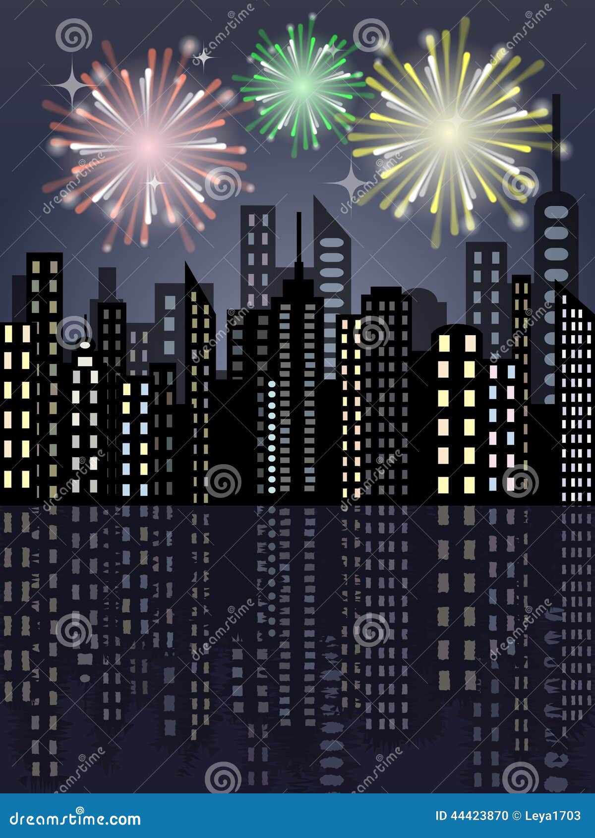 Fireworks in the city stock vector. Illustration of november - 44423870
