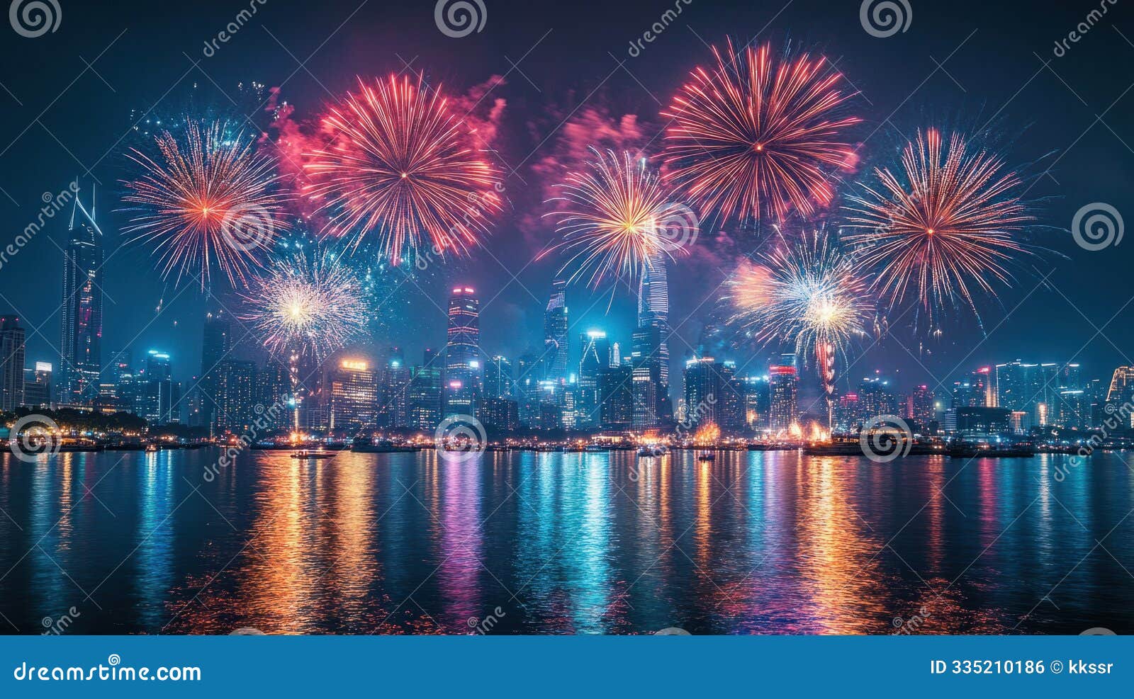 Fireworks Cityscape, a Vibrant City Skyline Illuminated by Colorful ...