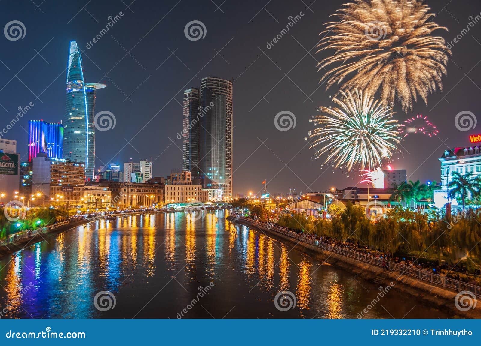 Fireworks on the Riverbank of Saigon City, Vietnam Editorial Image ...