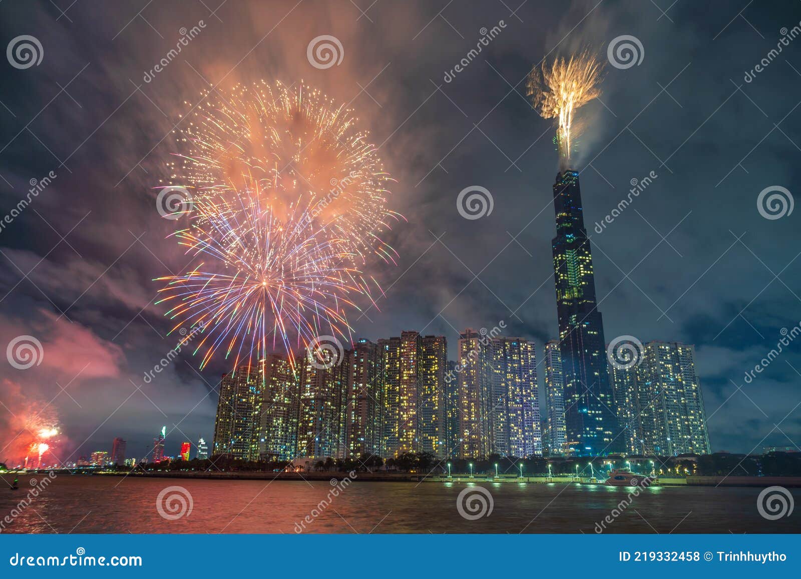 Fireworks on the Riverbank of Saigon City, Vietnam Editorial Stock ...