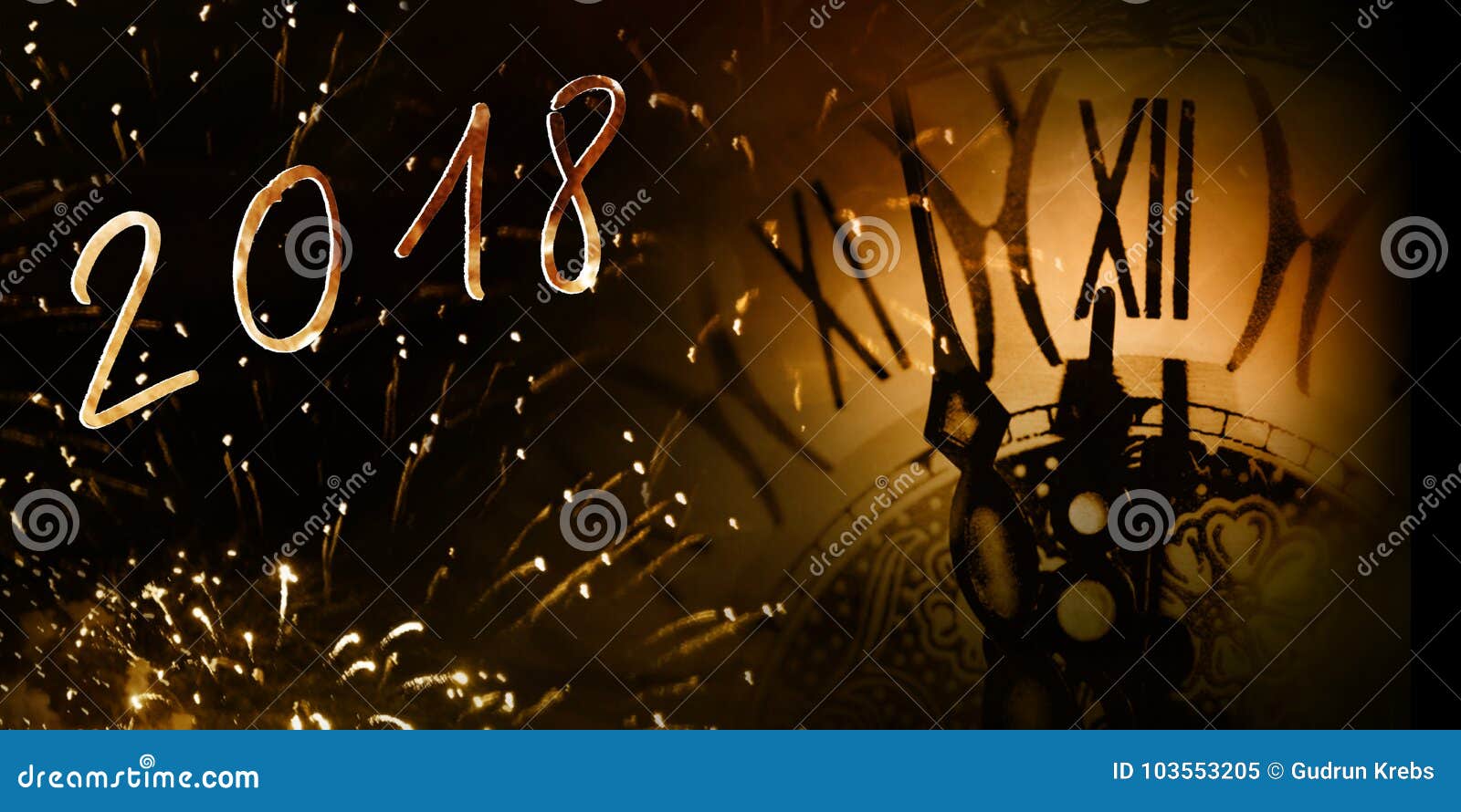 Fireworks with a Clock and Year Number Stock Image - Image of sparkle ...