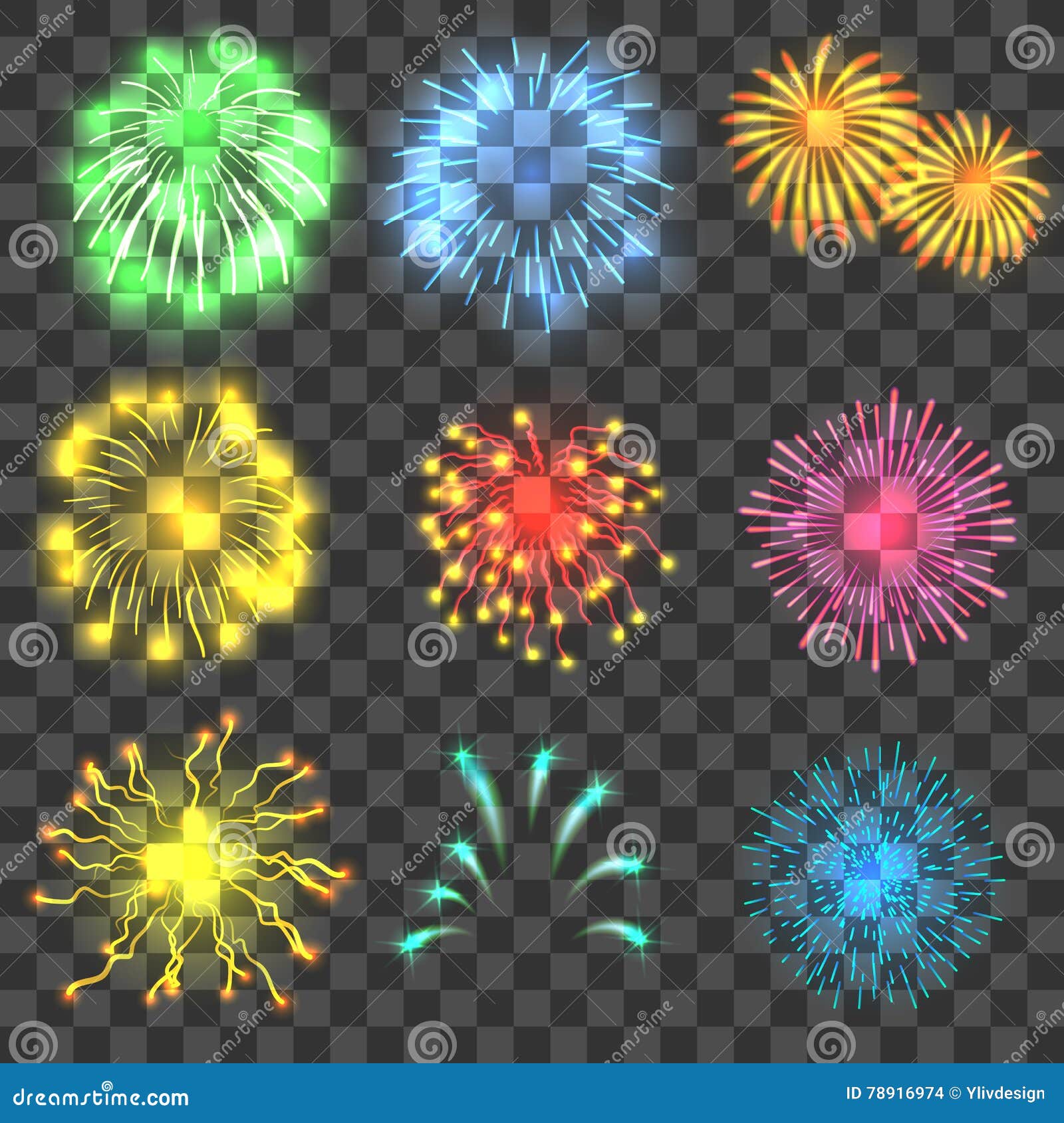Fireworks Concepts Set, Realistic Style Stock Vector - Illustration of ...