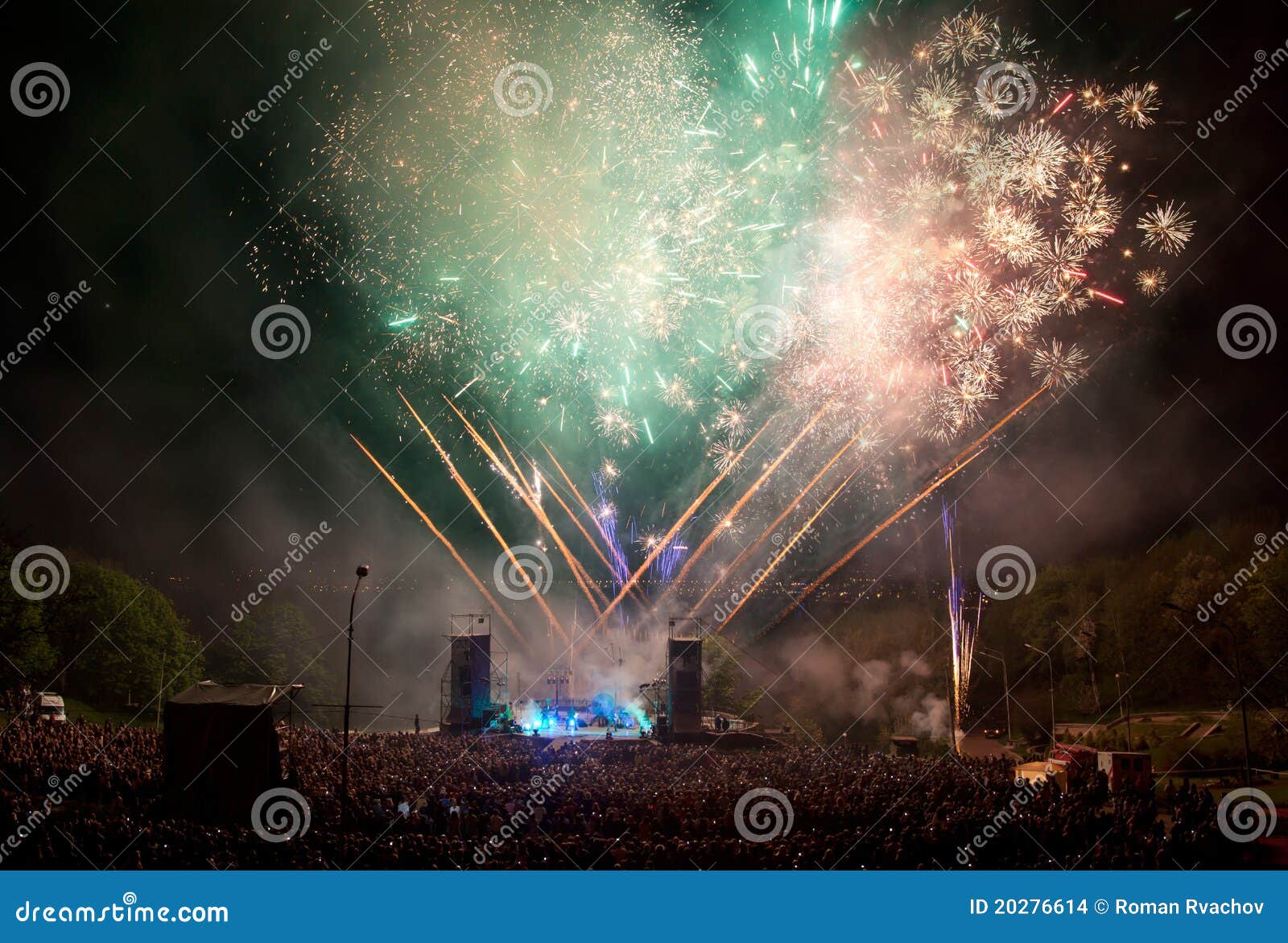 Fireworks at a concert. stock photo. Image of dark, liberty - 20276614