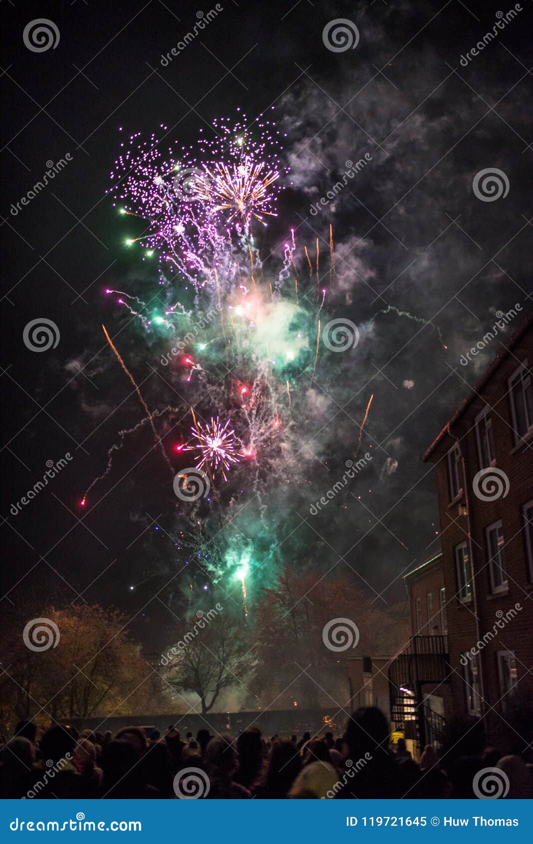 Fireworks with Crowd of Spectators Stock Image - Image of party ...