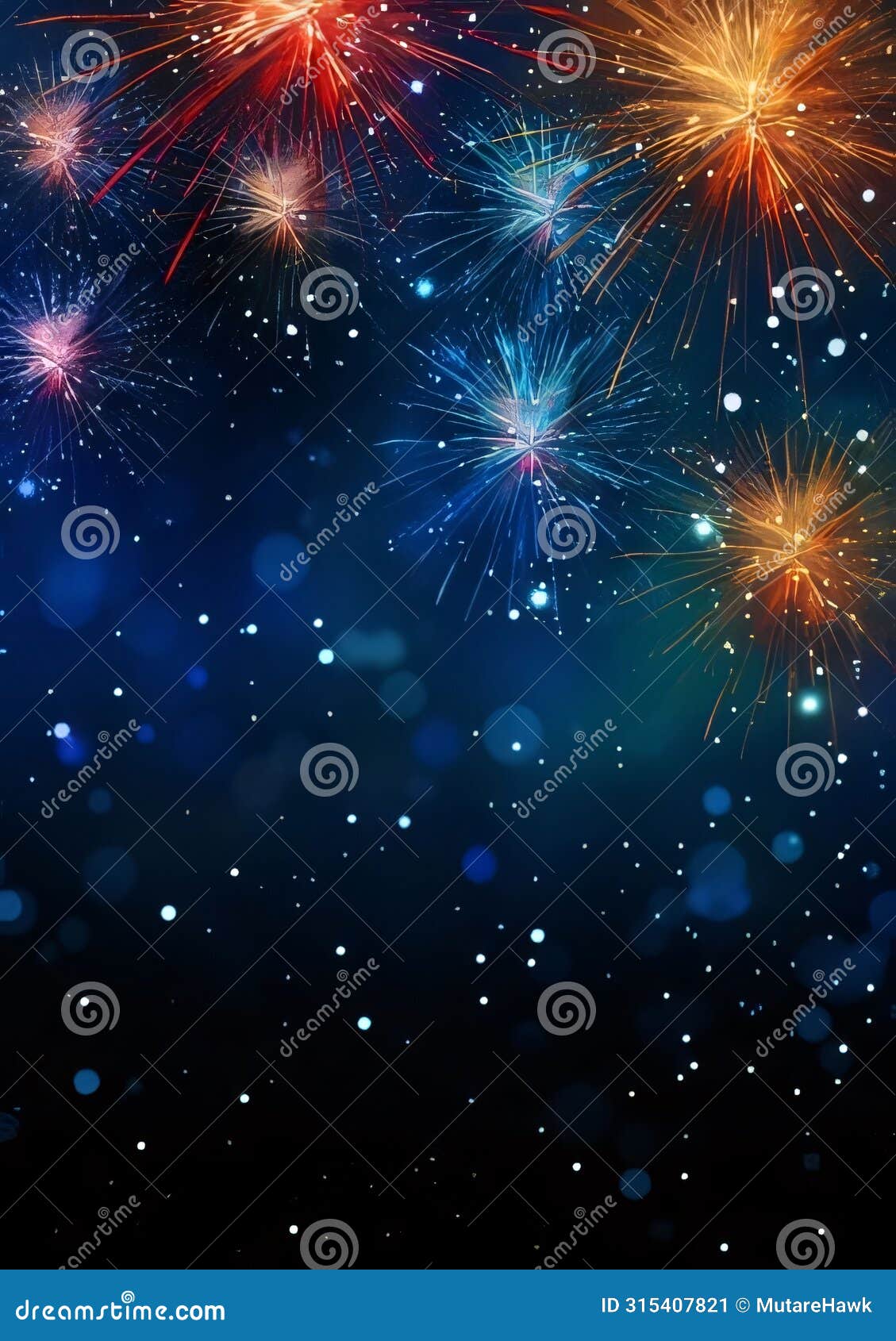 Fireworks on the Dark Blue Sky Background with Space for Your Text ...
