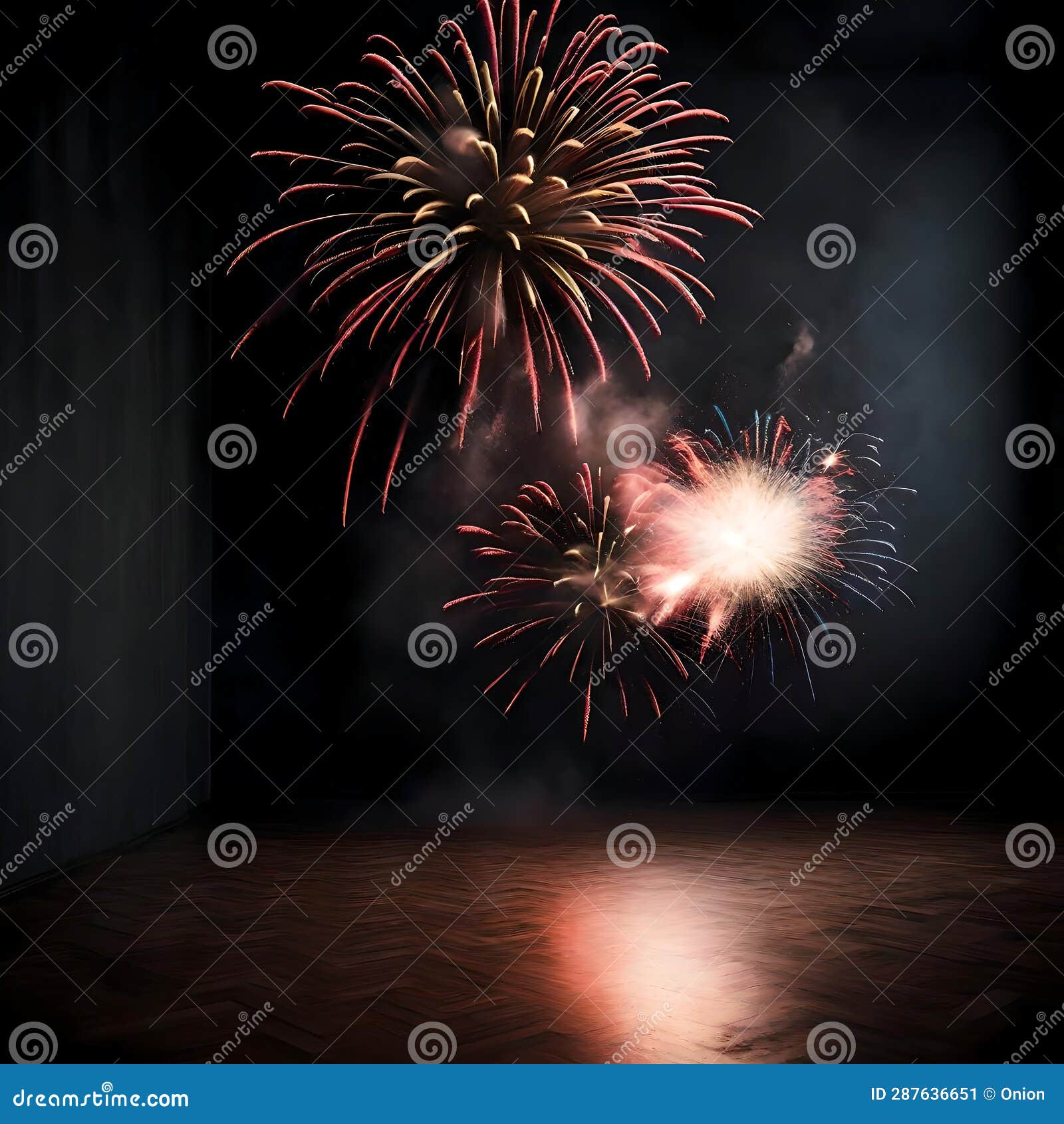 Fireworks in a Dark Empty Room - Ai Generated Image Stock Illustration ...