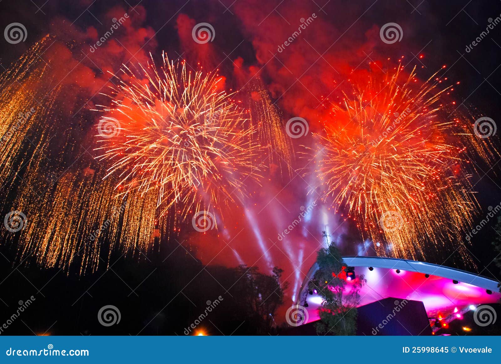Fireworks in Dark Night Sky Stock Image - Image of high, dark: 25998645