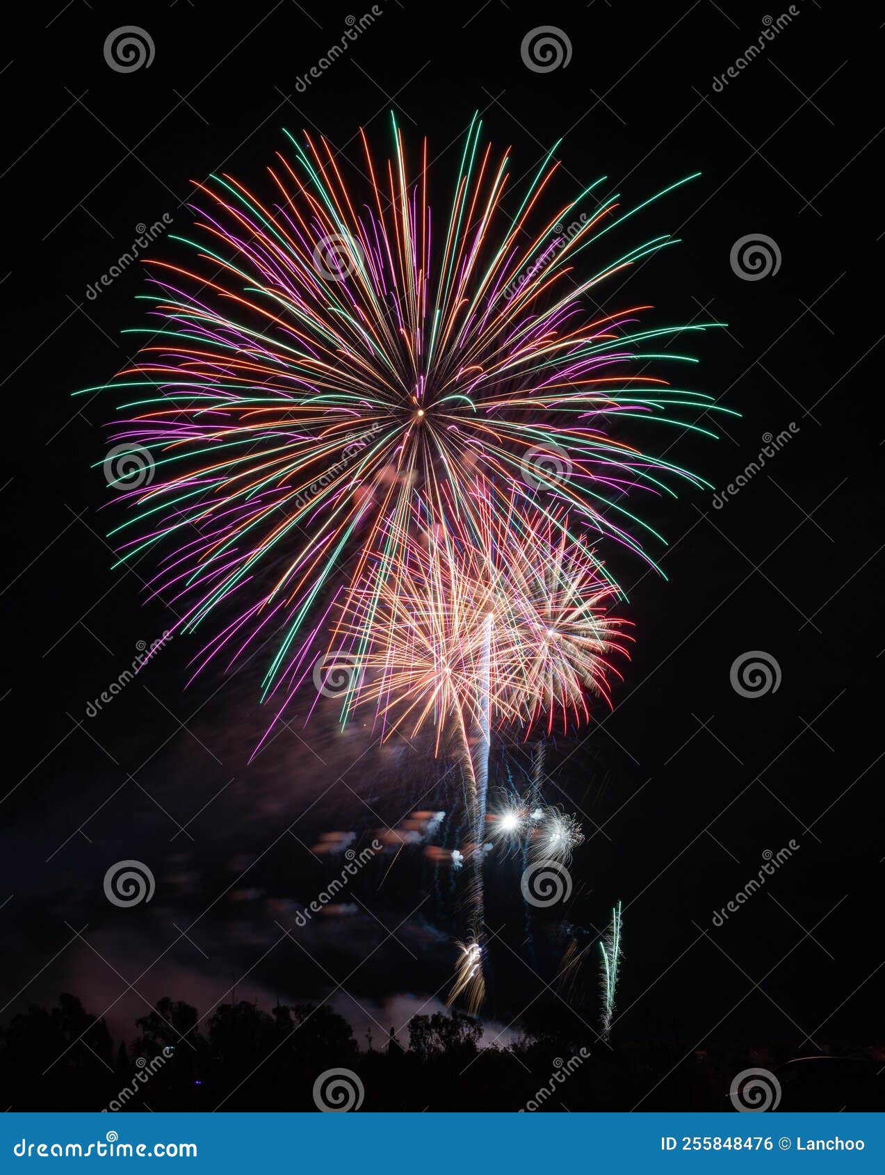 Fireworks of Different Colors with the Black Background Stock Photo ...