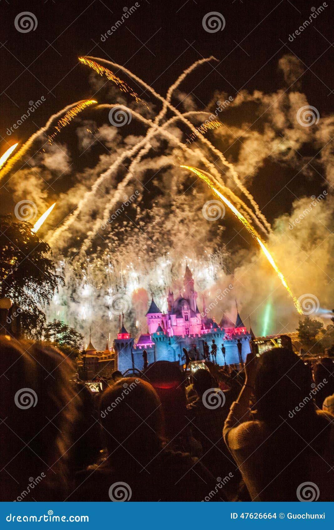 Fireworks at Disney Castle editorial stock image. Image of beauty ...