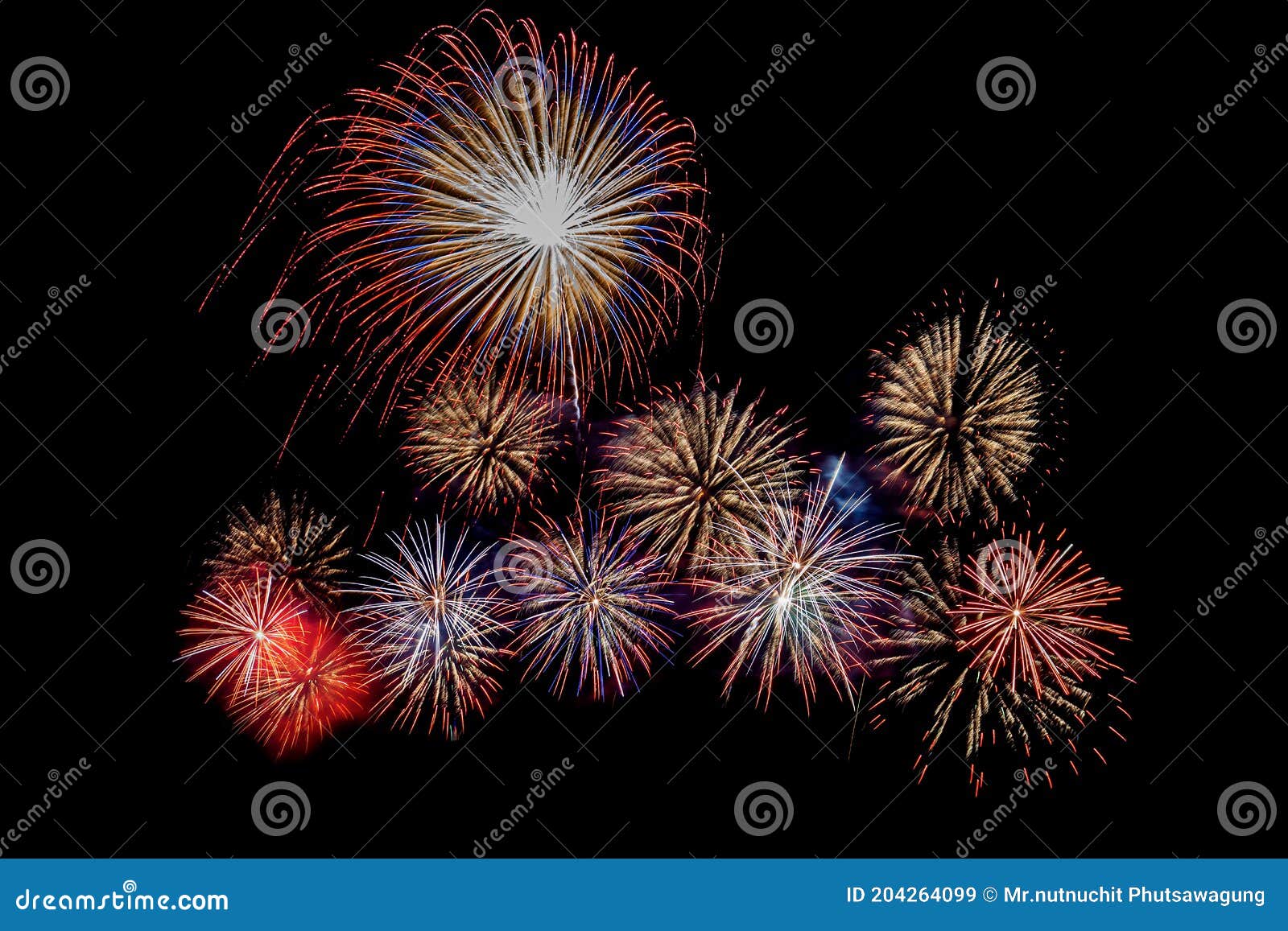 Fireworks Display on Black Background Stock Image - Image of ...