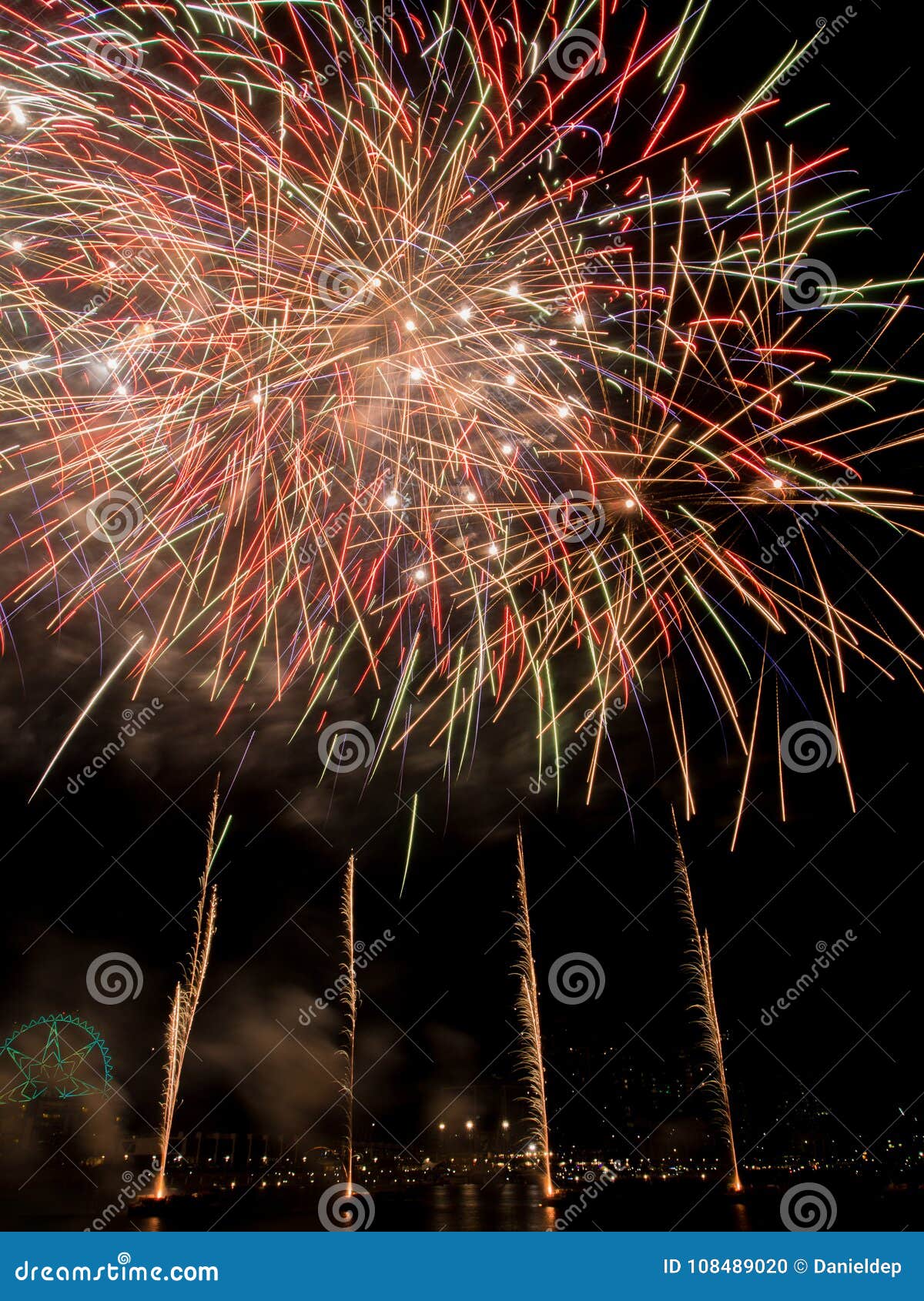 Fireworks Display closeup stock photo. Image of fireworks - 108489020