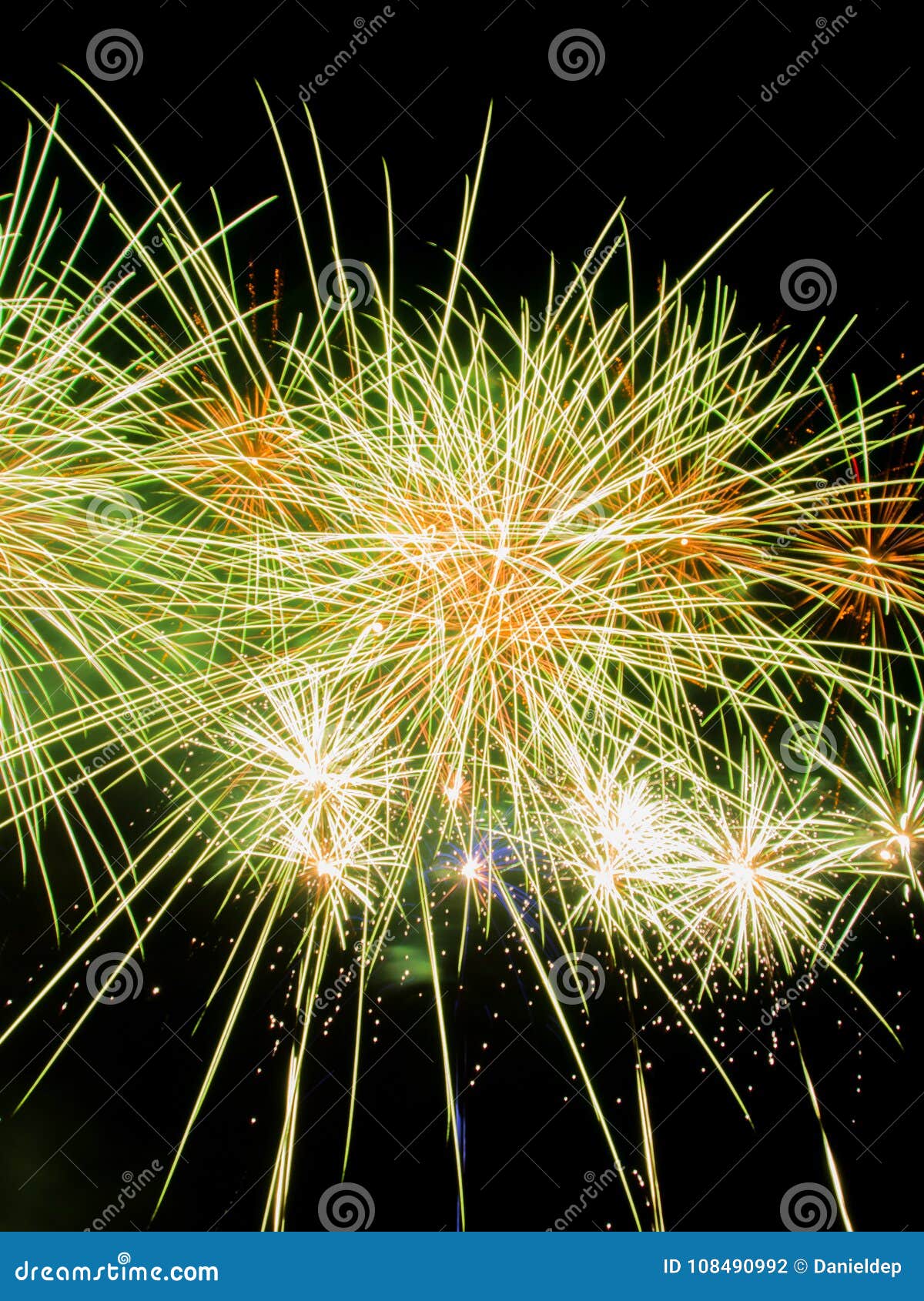 Fireworks Display closeup stock photo. Image of evening - 108490992
