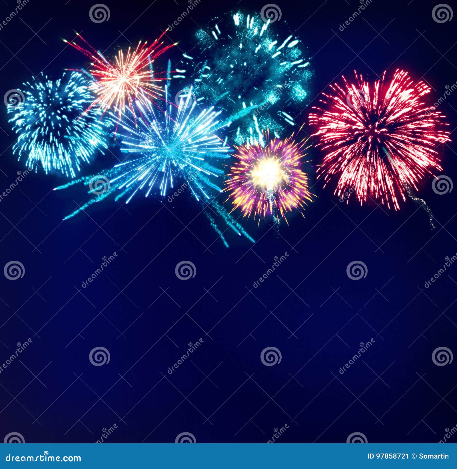 Fireworks Display on Dark Blue Sky Stock Image - Image of bright, color ...
