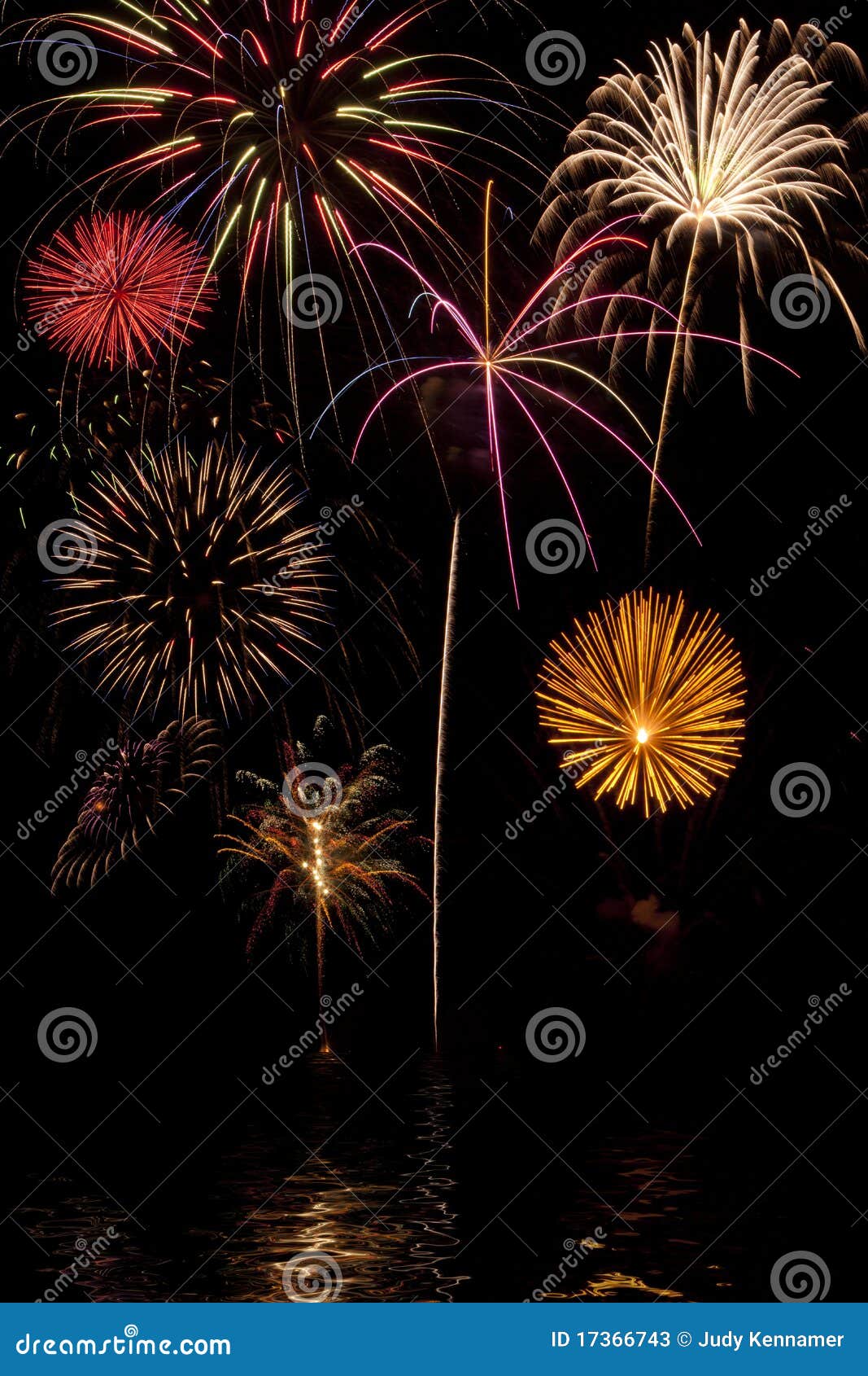 Fireworks Display with Lake Reflections Stock Image - Image of festive ...