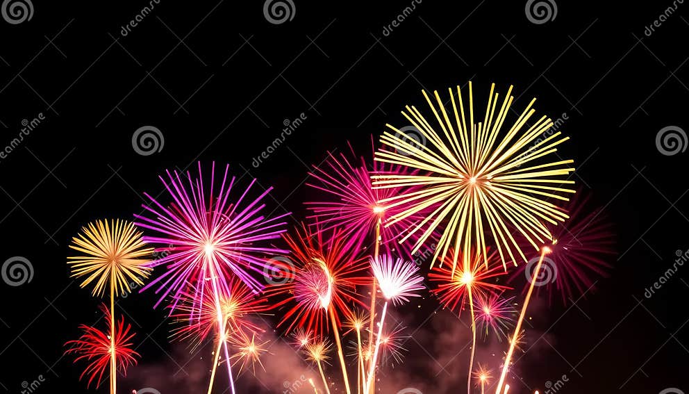 A Fireworks Display with Many Different Colored Fireworks Stock Photo ...