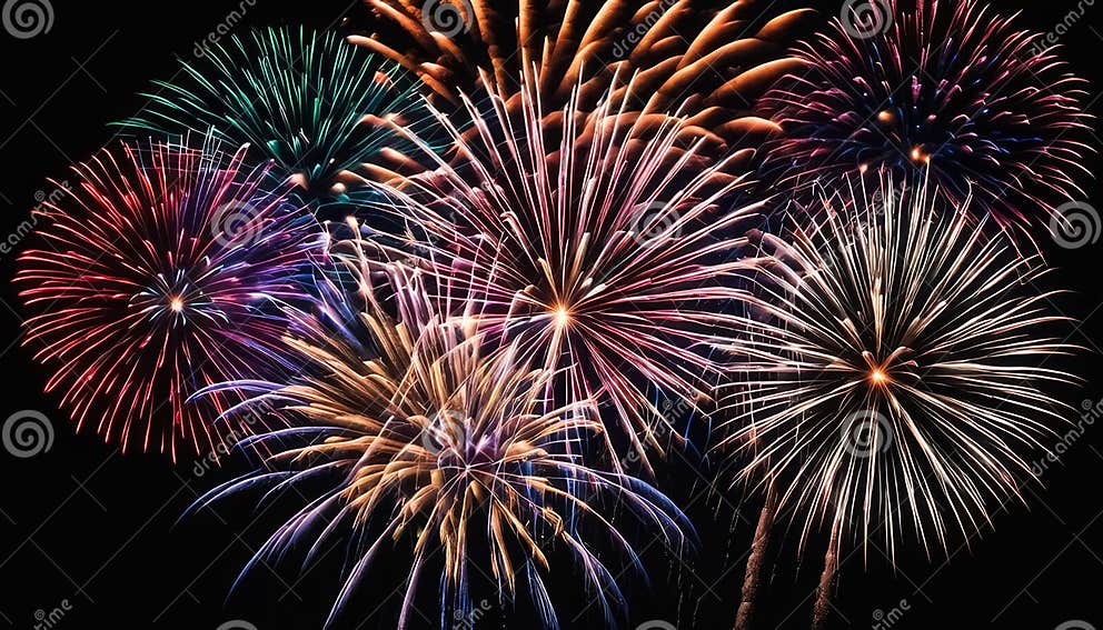 A Fireworks Display with Many Different Colored Fireworks Stock Image ...