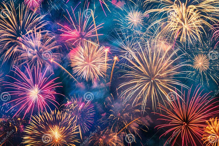 A Fireworks Display with Many Different Colored Fireworks Stock Image ...