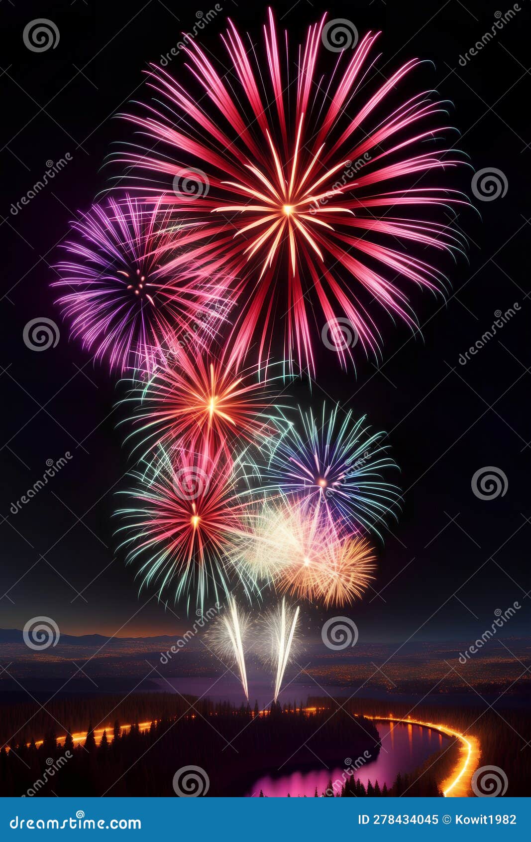 A Fireworks Display with Multiple Colors and Fireworkss in the Sky ...