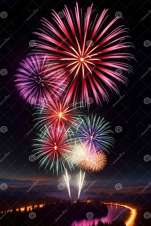 A Fireworks Display with Multiple Colors and Fireworkss in the Sky ...