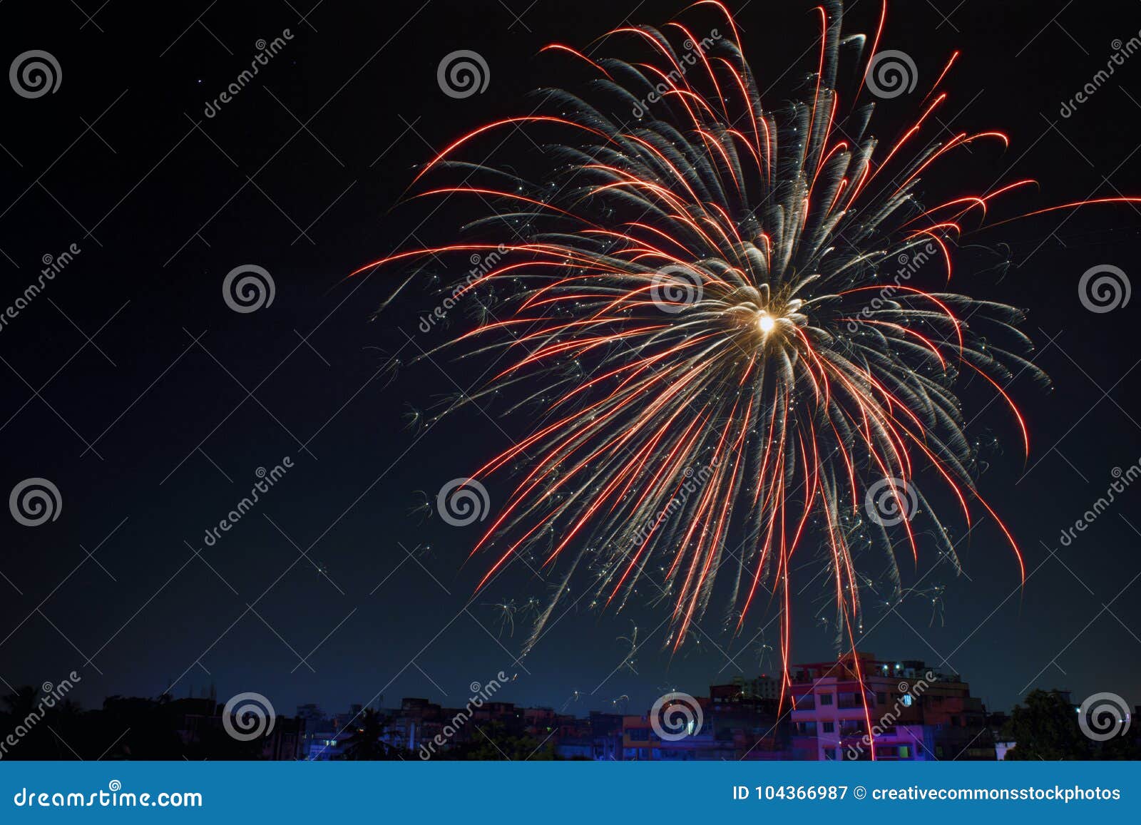 Fireworks Display Over Building Picture. Image: 104366987