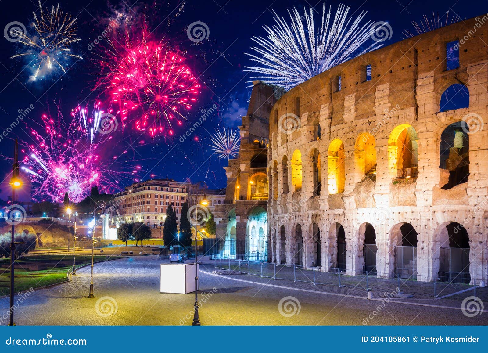 Fireworks Display Over the Colosseum in Rome, Italy Stock Image - Image ...