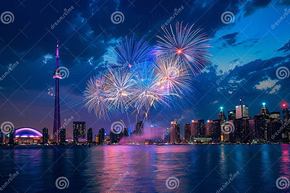 Fireworks Display Over Toronto Skyline during Nighttime Celebration ...