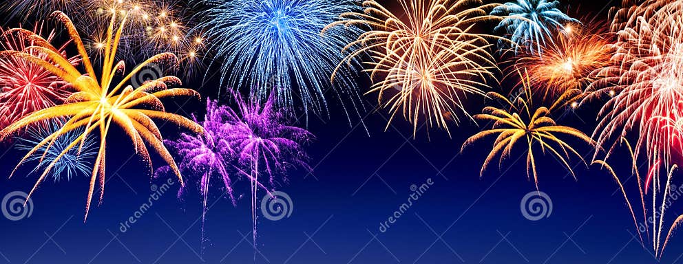 Fireworks display panorama stock photo. Image of colorful - 47700394