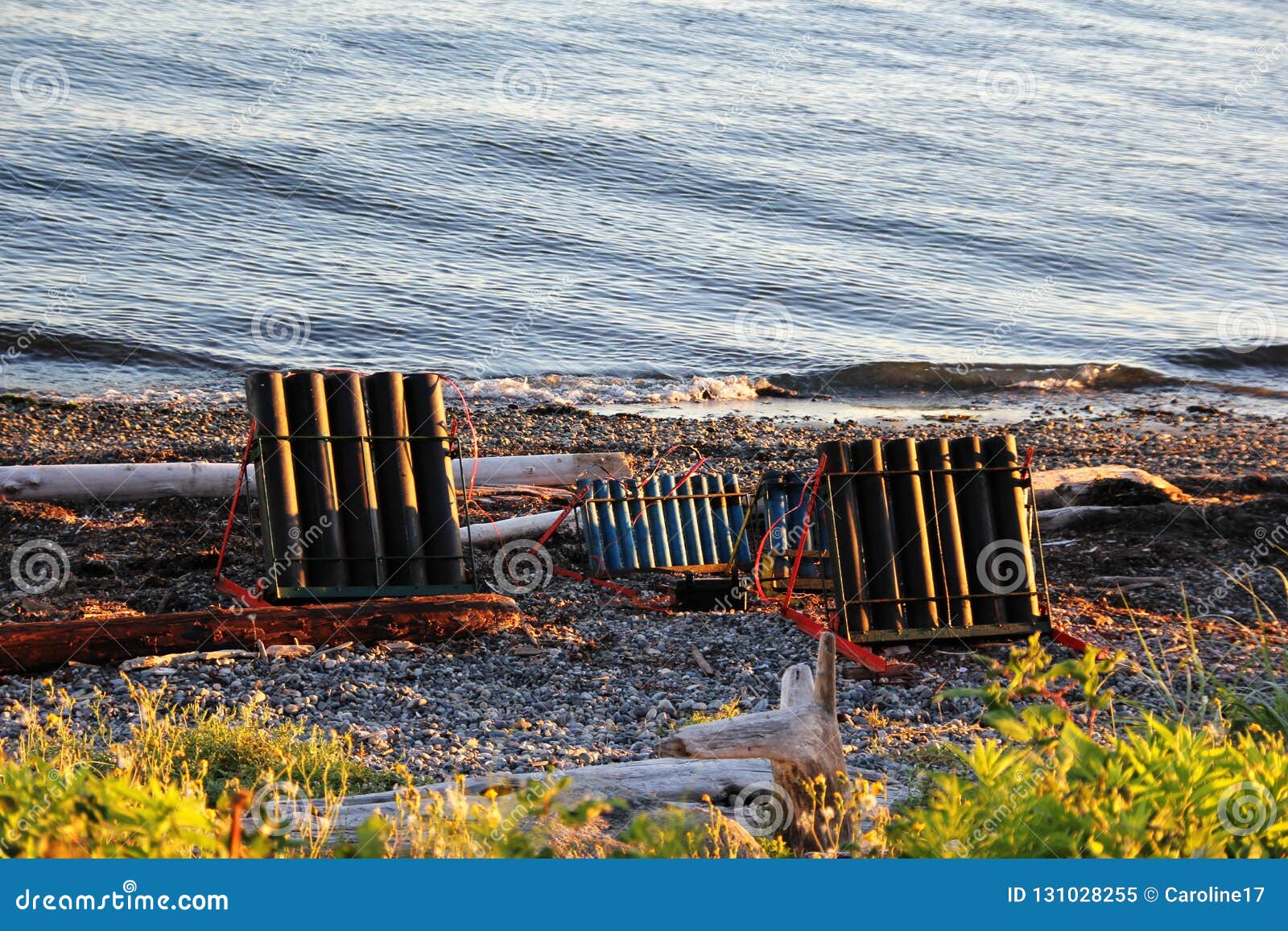Fireworks Display Setup at the Seaside Stock Image - Image of night ...