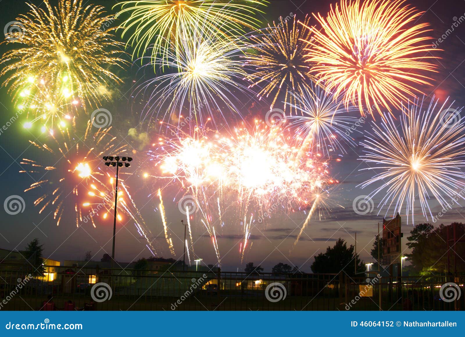 Fireworks Display in a Small Town Stock Photo - Image of town, fourth ...
