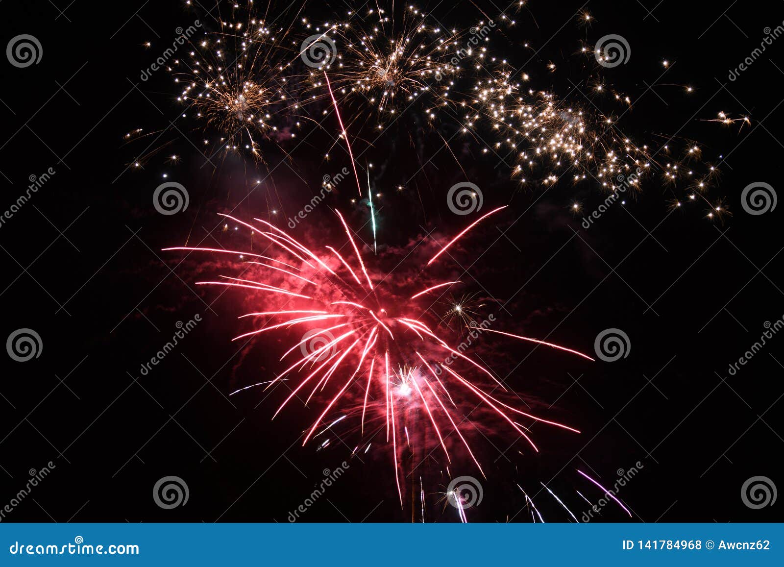 Fireworks Display Lights Up the Night Sky Stock Photo - Image of ...