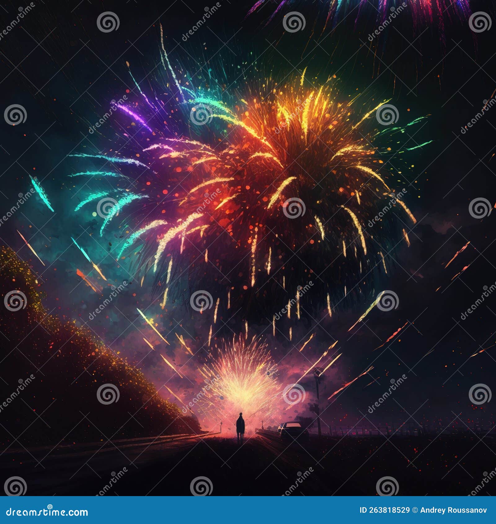 Fireworks Diwali Banner. AI Render. Stock Illustration - Illustration ...