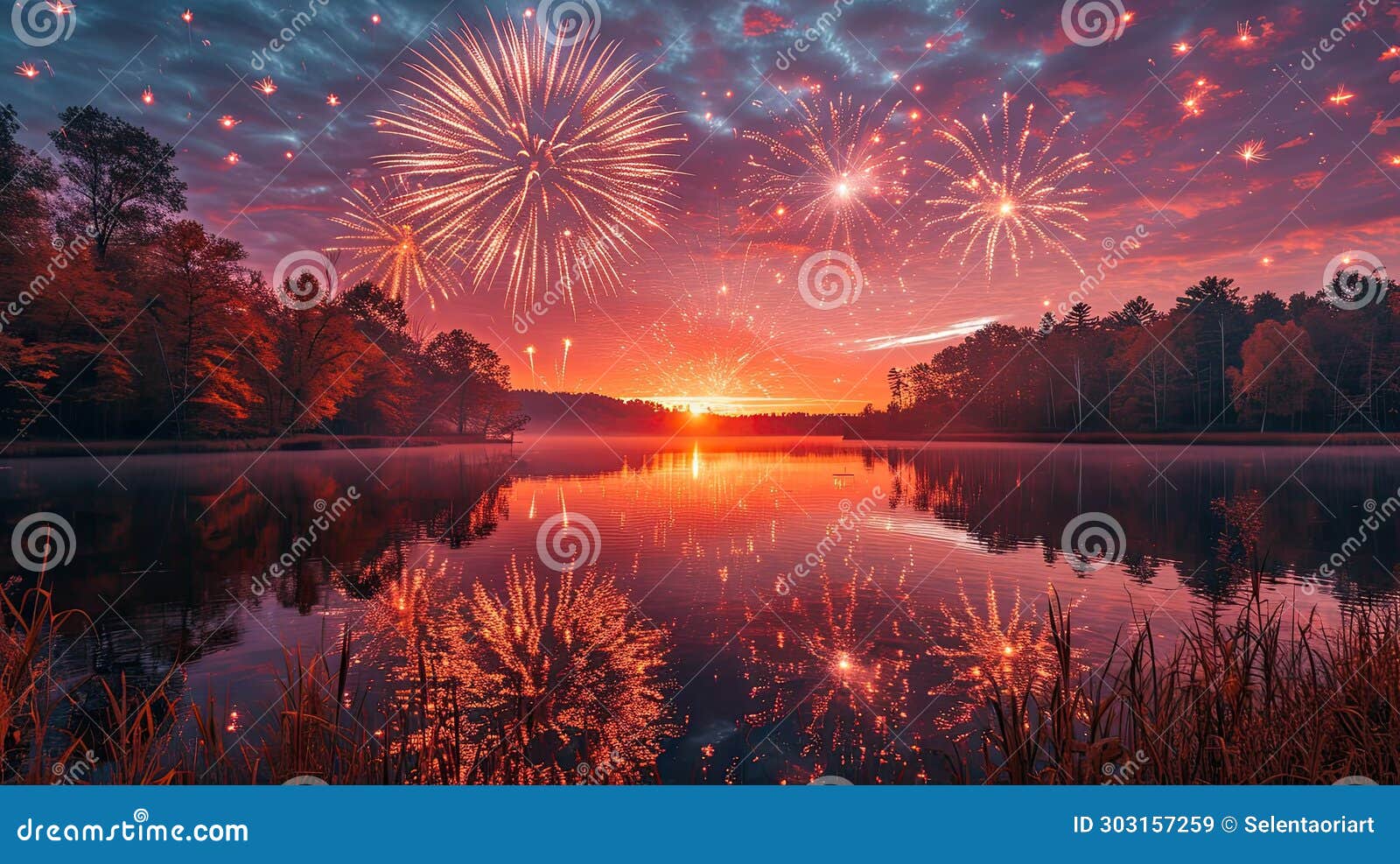 Fireworks at the Edge of a Forest Stock Illustration - Illustration of ...