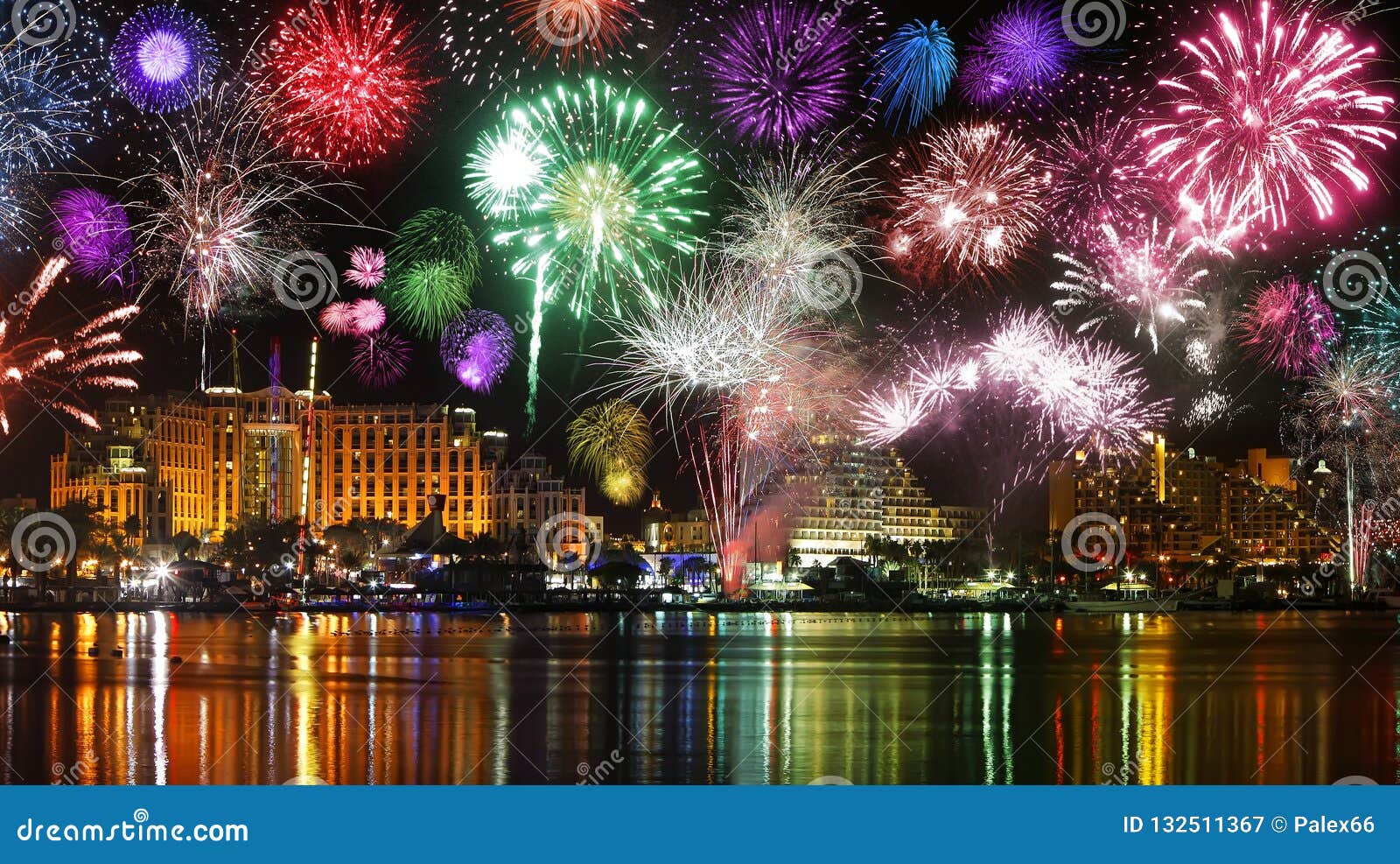 Fireworks in Eilat stock image. Image of december, light - 132511367