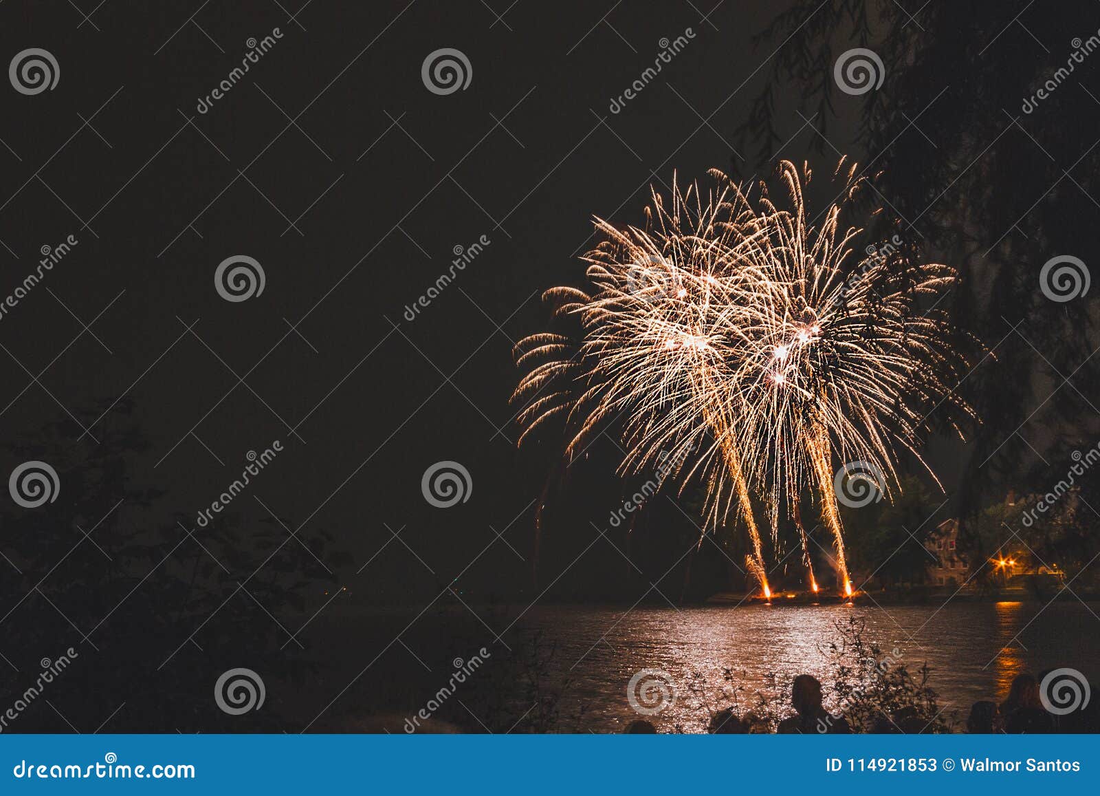 Fireworks by the river stock image. Image of black, display - 114921853