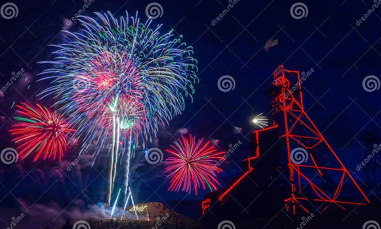 Fourth of July Fireworks Over the Anselmo Mine Head Frame. Butte, MT ...