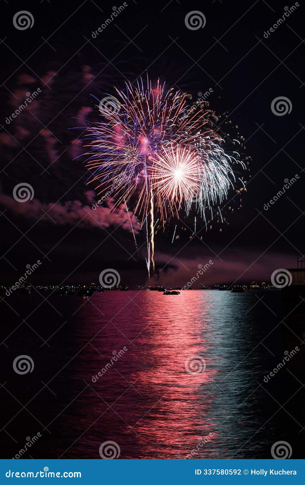 Fireworks Explode Over Lake with Boats - 4296 Stock Photo - Image of ...