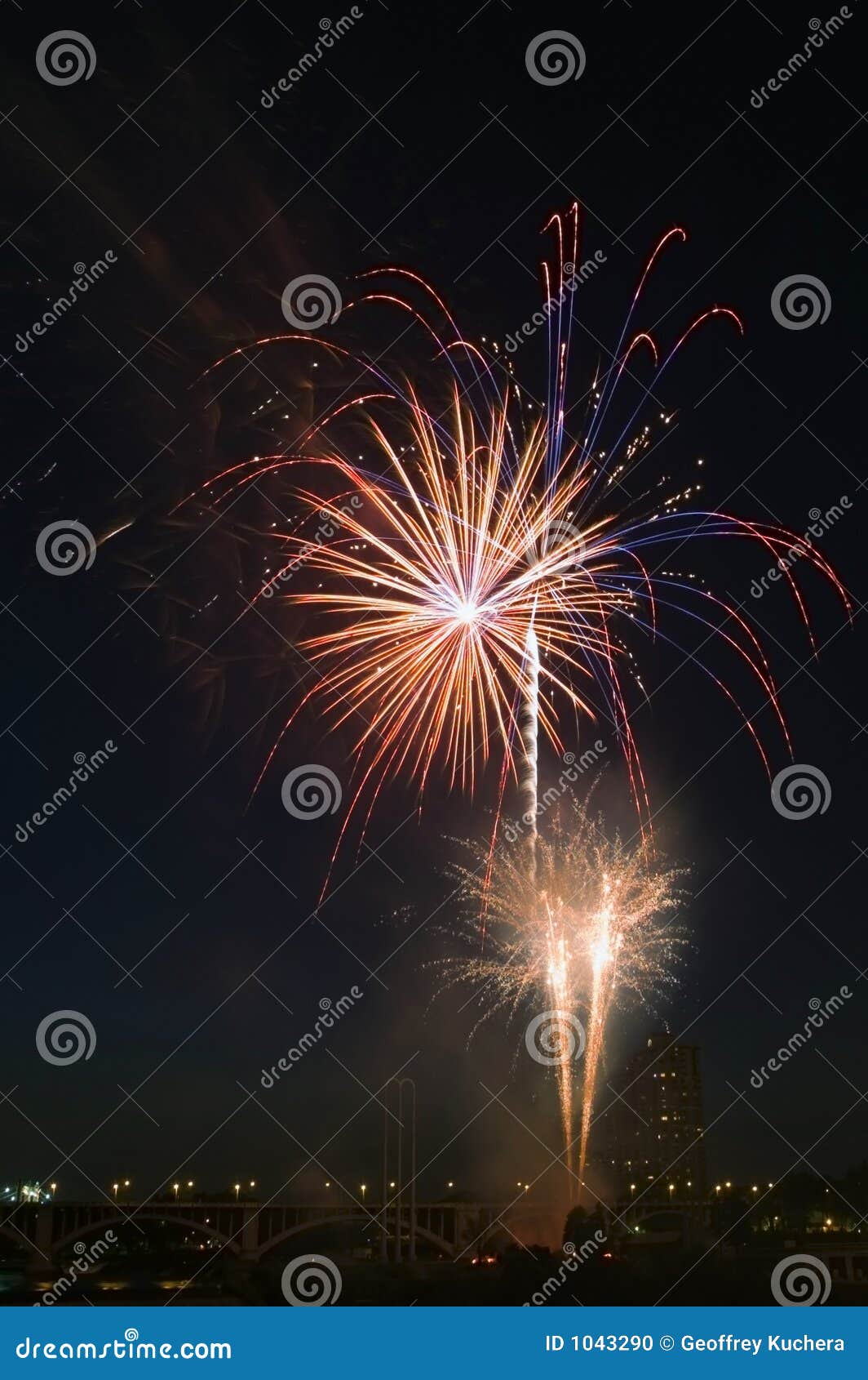 Fireworks Explode Over Minneapolis, MN Riverfront Stock Photo - Image ...
