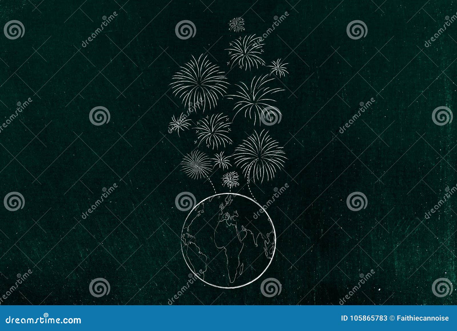 Fireworks Exploding Above Planet Earth Stock Illustration ...