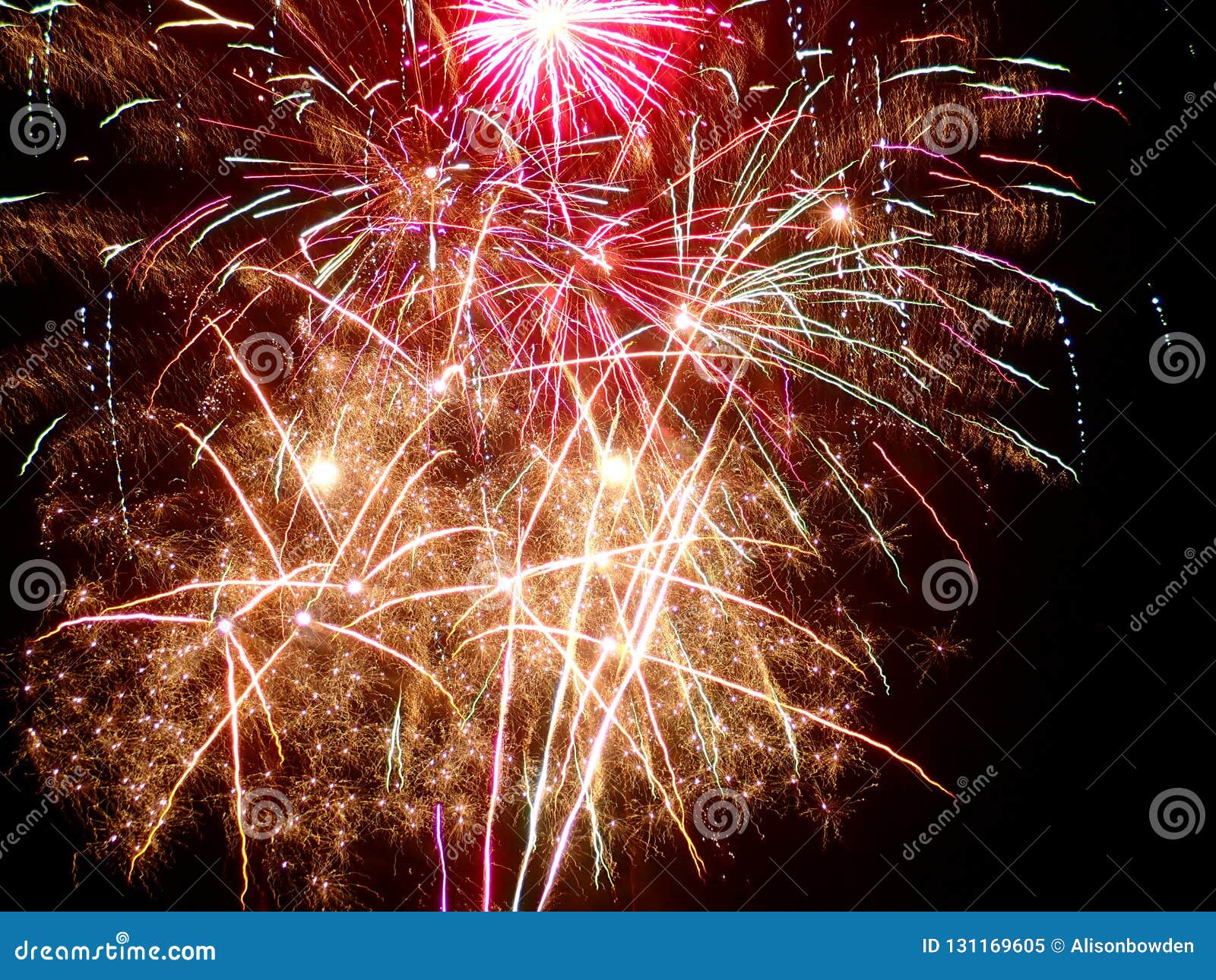 Fireworks Exploding In The Night Sky. Public Holiday. Vertical Image ...