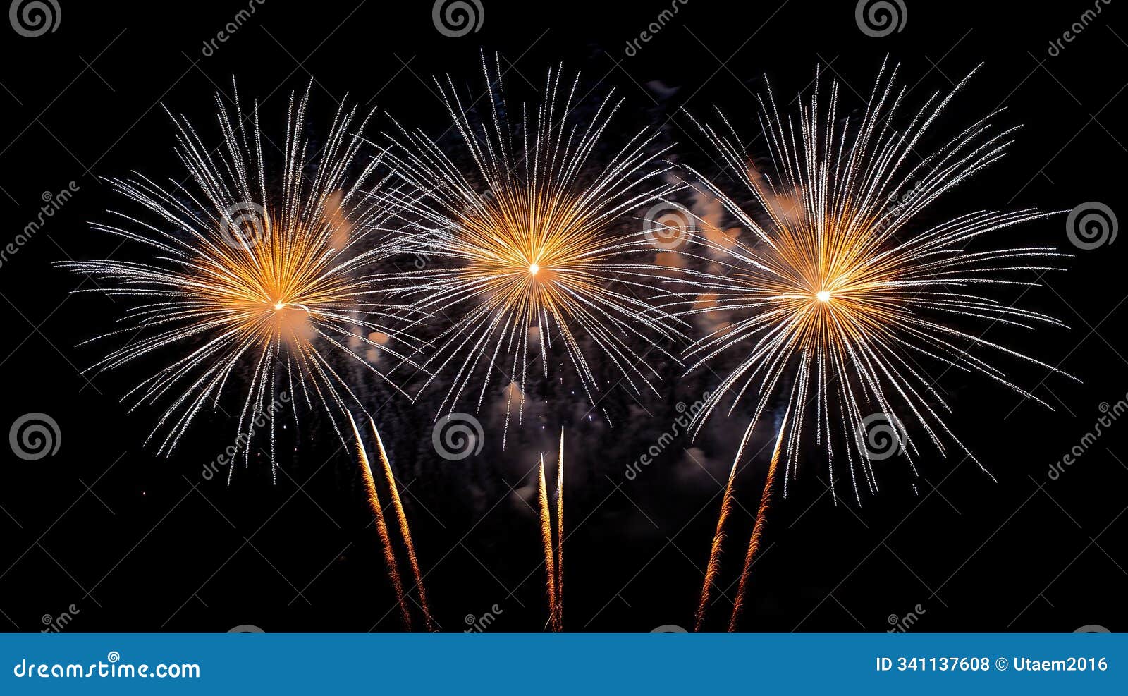 Fireworks Exploding in the Night Sky Stock Photo - Image of golden ...