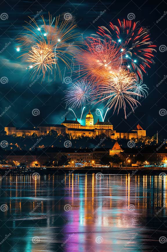 Fireworks Exploding Over Buda Castle and the Danube River at Night ...