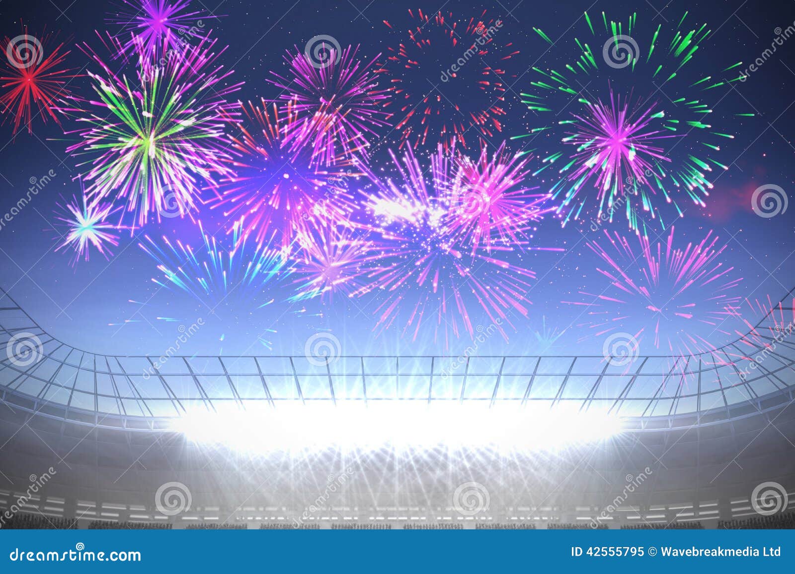 Fireworks Exploding Over Football Stadium Stock Illustration ...