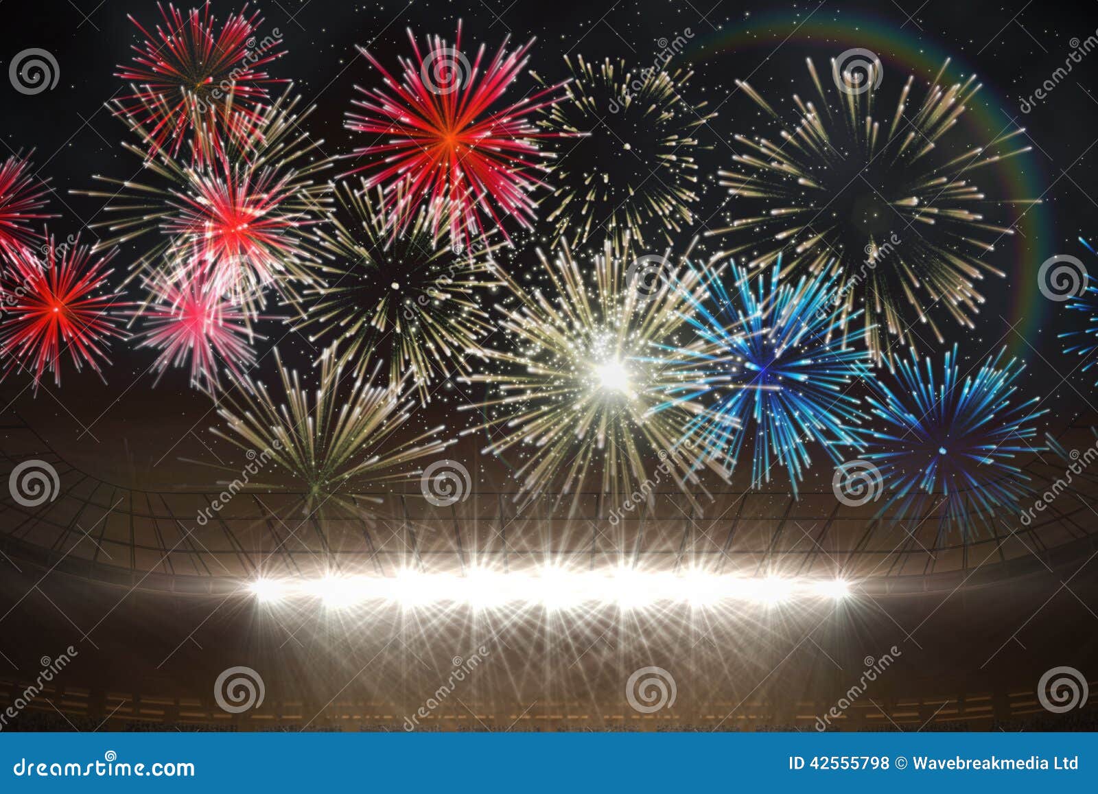Fireworks Exploding Over Football Stadium Stock Illustration ...