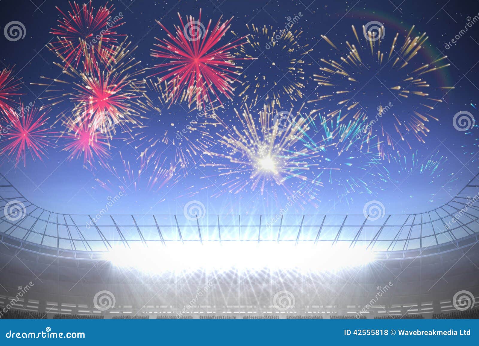Fireworks Exploding Over Football Stadium Stock Photo | CartoonDealer ...