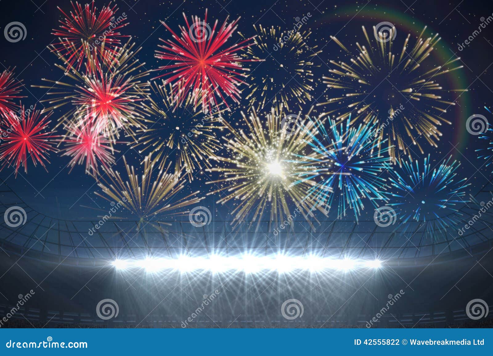 Fireworks Exploding Over Football Stadium Stock Illustration ...