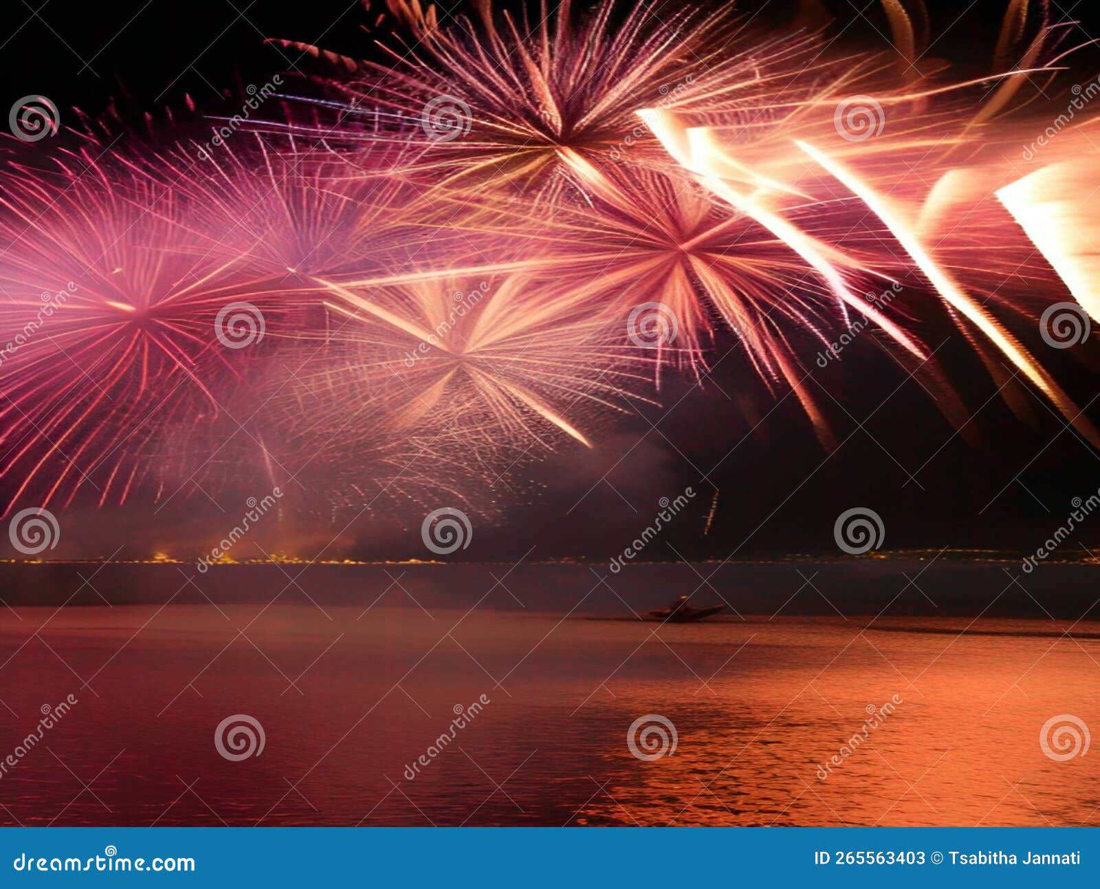 Fireworks Exploding on the Water. Beautiful New Years Eve Concept ...