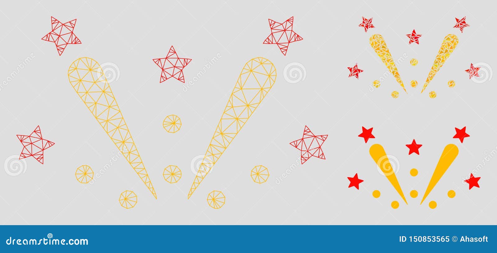 Fireworks Explosion Vector Mesh Network Model and Triangle Mosaic Icon ...