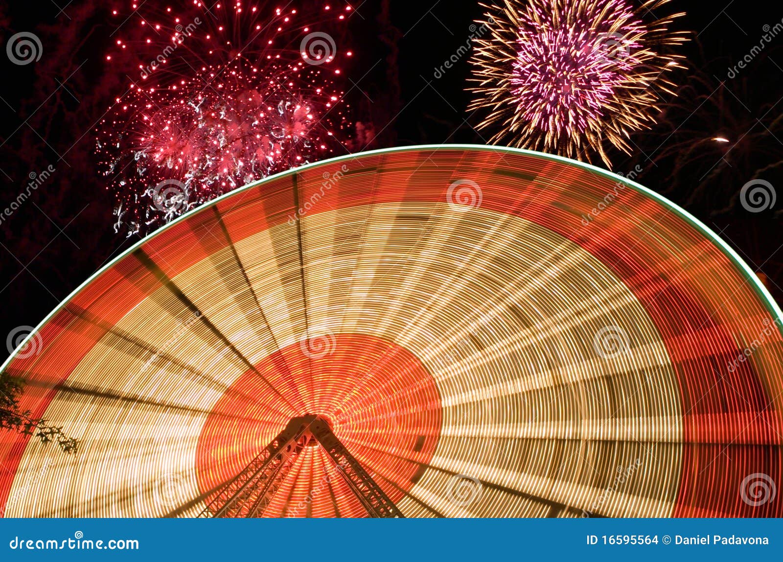Fireworks and Ferris Wheel stock photo. Image of fourth - 16595564